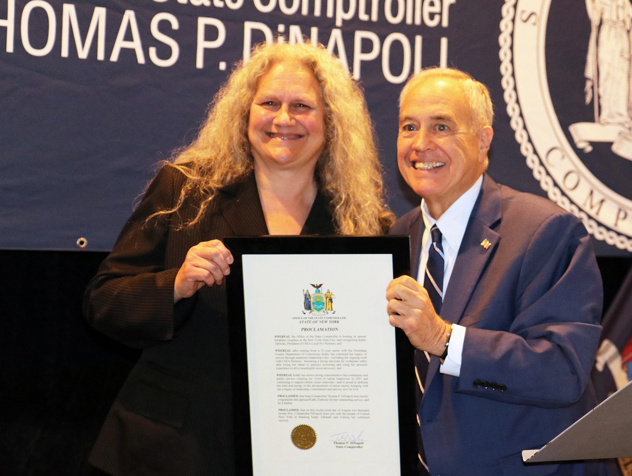Zabinski honored by NYS Comptroller DiNapoli - CSEA NY